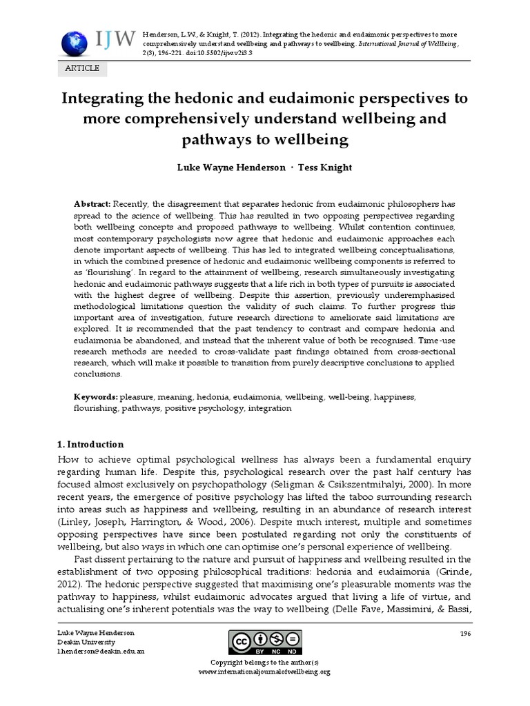 Integrating The Hedonic and Eudaimonic Perspectives To More ...