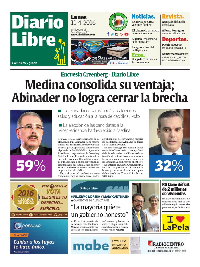 Diario Libre 11-04-2016 | República Dominicana | Democracia