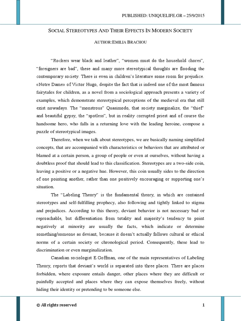 Social Stereotypes and Their Effects in Modern Society | PDF ...