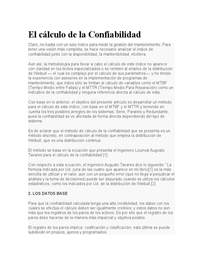 El Cálculo de La Confiabilidad | PDF | Ecuaciones | Probabilidad