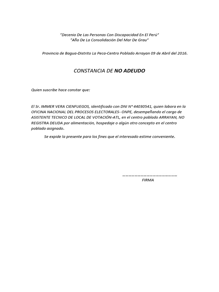 Constancia de No Adeudo PDF | PDF