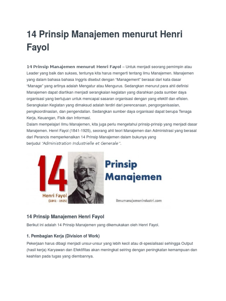 14 Prinsip Manajemen Menurut Henri Fayol | PDF