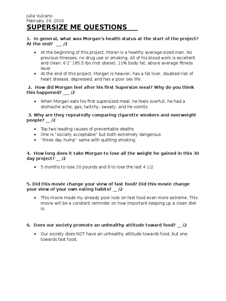 Supersize Me: Key Discussion Questions | PDF | Lifestyle