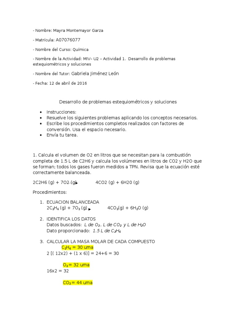Problemas Estequiométricos Resueltos | PDF | Estequiometría | Dióxido ...