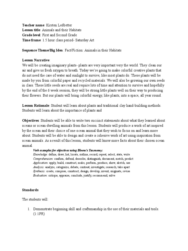 Saturday Art - Lesson Plan Animals in Their Habitats | PDF | Lesson ...