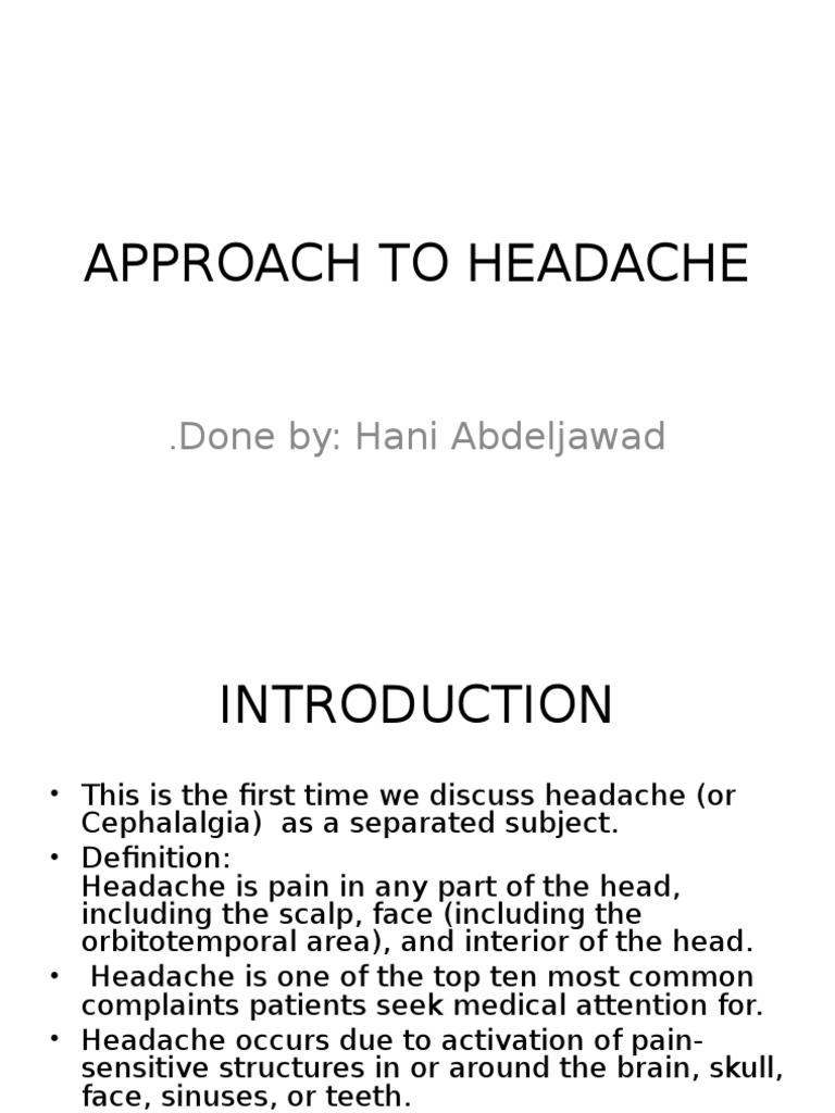 Approach To Headache | PDF | Headache | Migraine