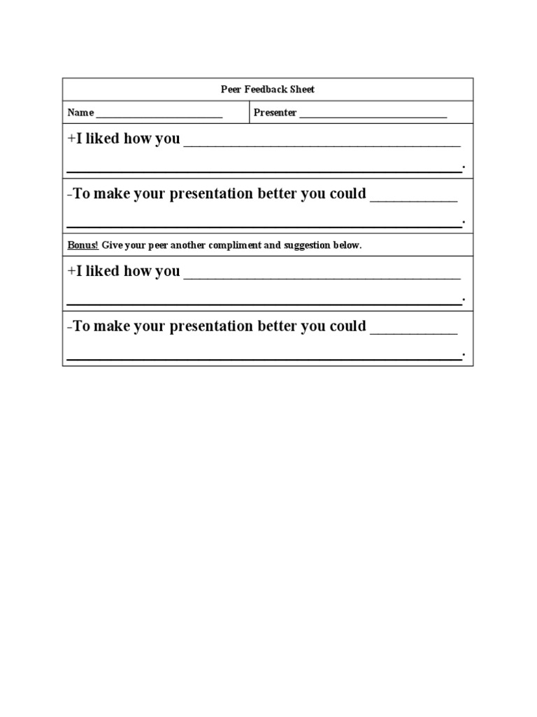 Peer Feedback Sheet | PDF