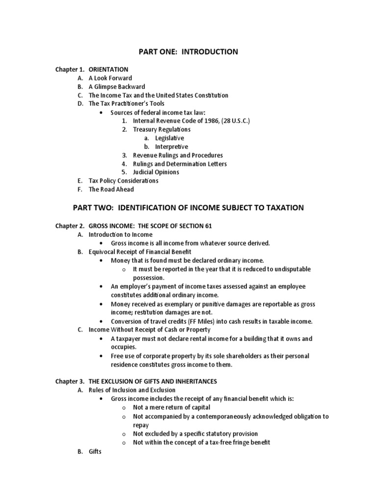TKO Basic Federal Income Tax Outline | PDF | Government Finances | Tax ...
