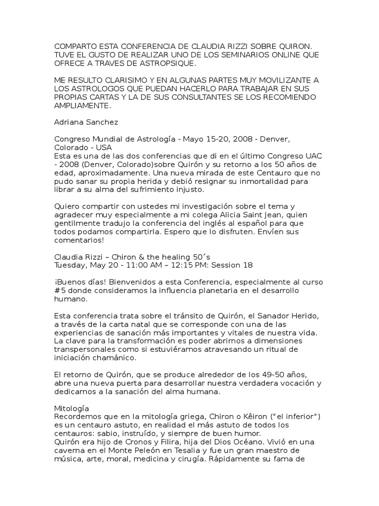 Claudia Rizzi Sobre Quiron | PDF | Science | Ciencia filosófica