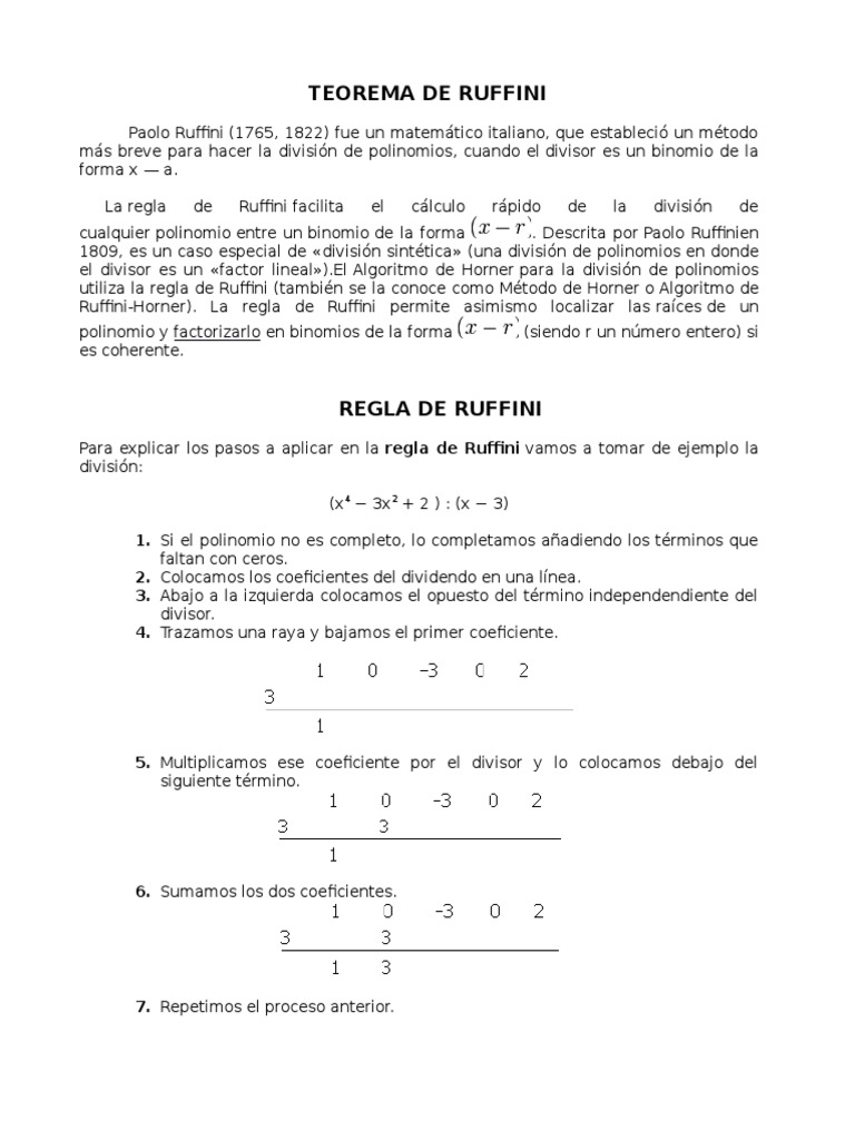 Regla de Ruffini Simplificada | PDF | Álgebra abstracta | Números