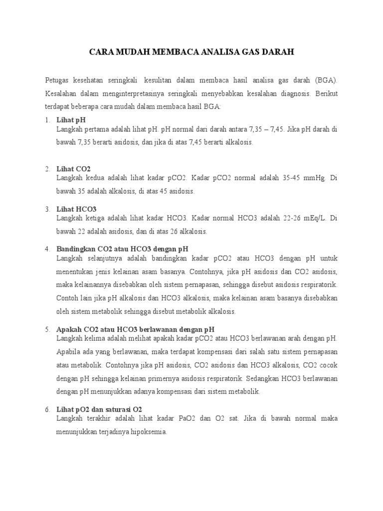 Cara Membaca Analisa Gas Darah (Asam Basa) | PDF