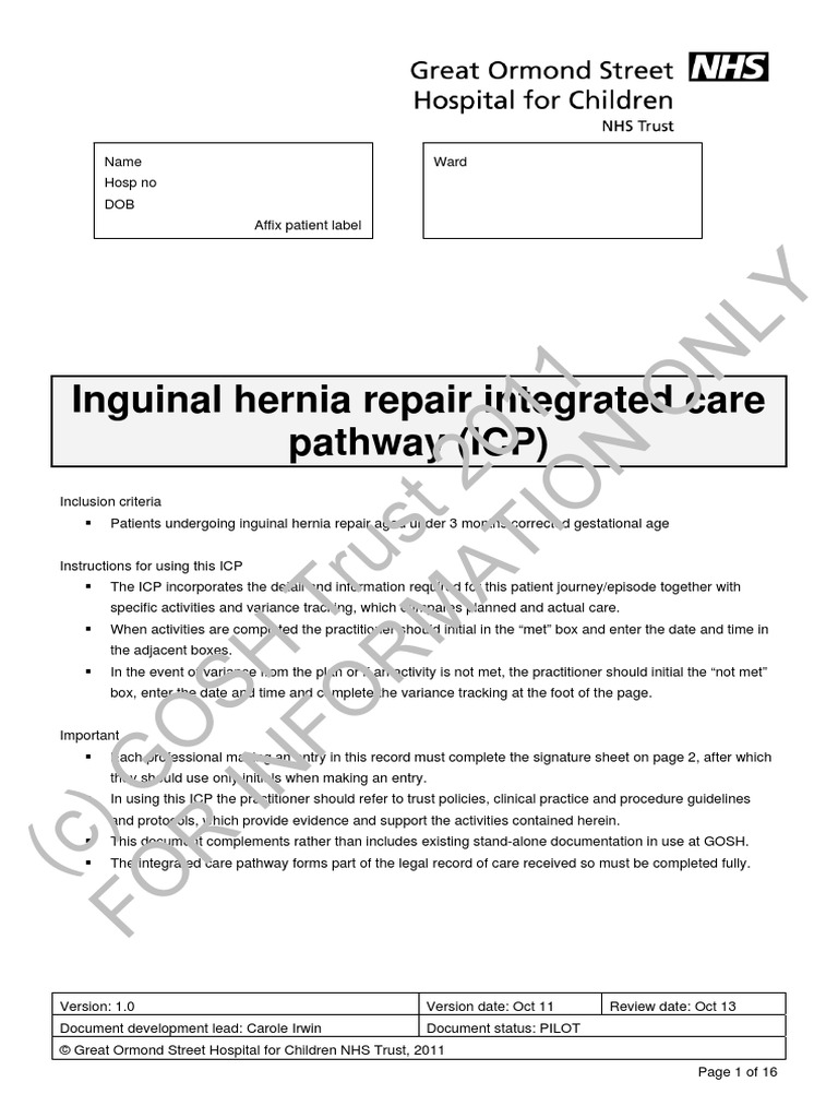 Inguinal Hernia Repair ICP For WEB | PDF | Surgery | Patient