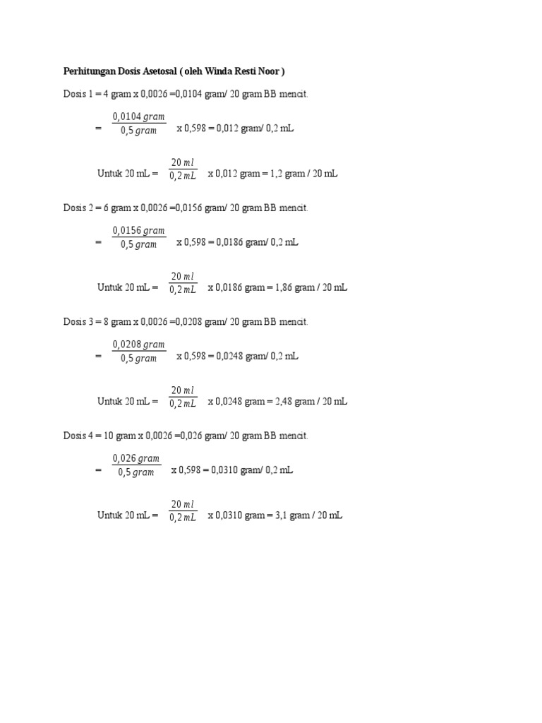 Perhitungan Dosis Asetosal | PDF