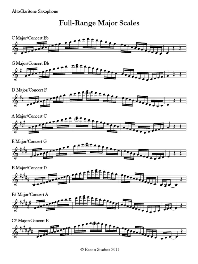 Full Range Saxophone Scales | PDF | Saxophone | Bois (musique)