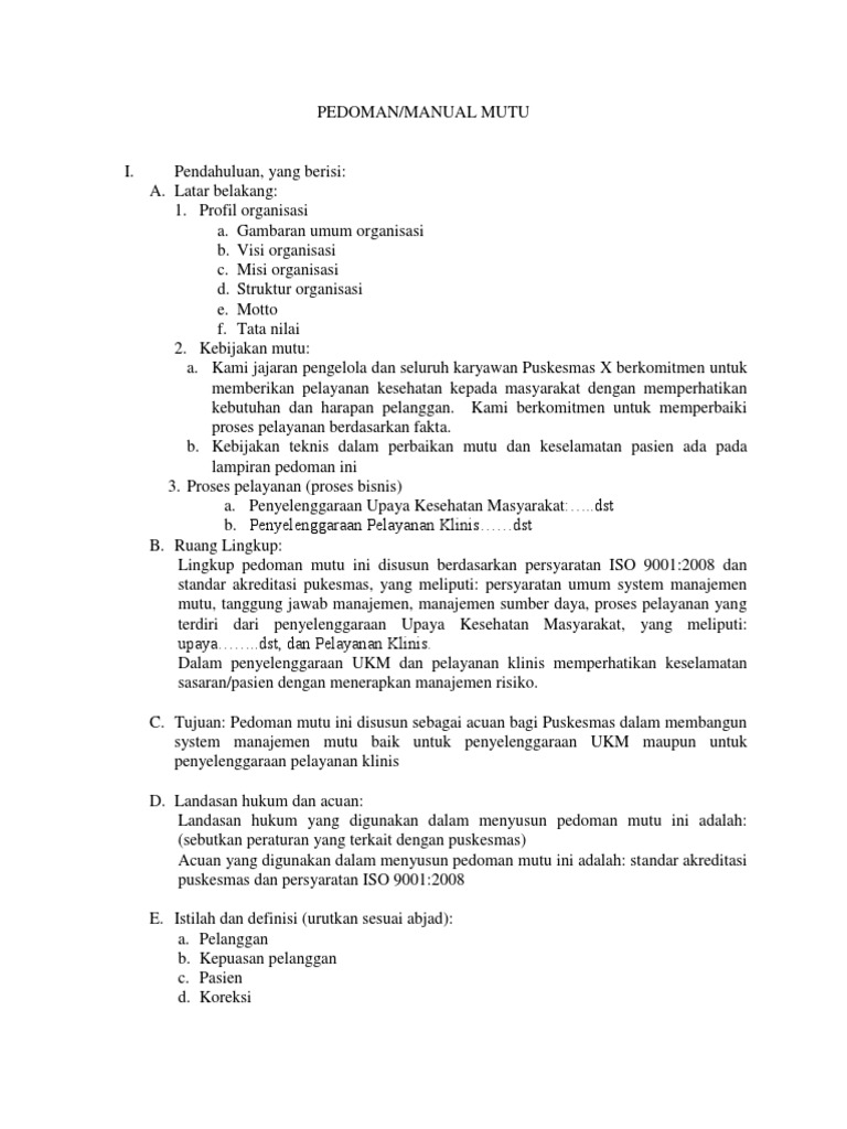 Contoh Template Pedoman Mutu-Libre | PDF