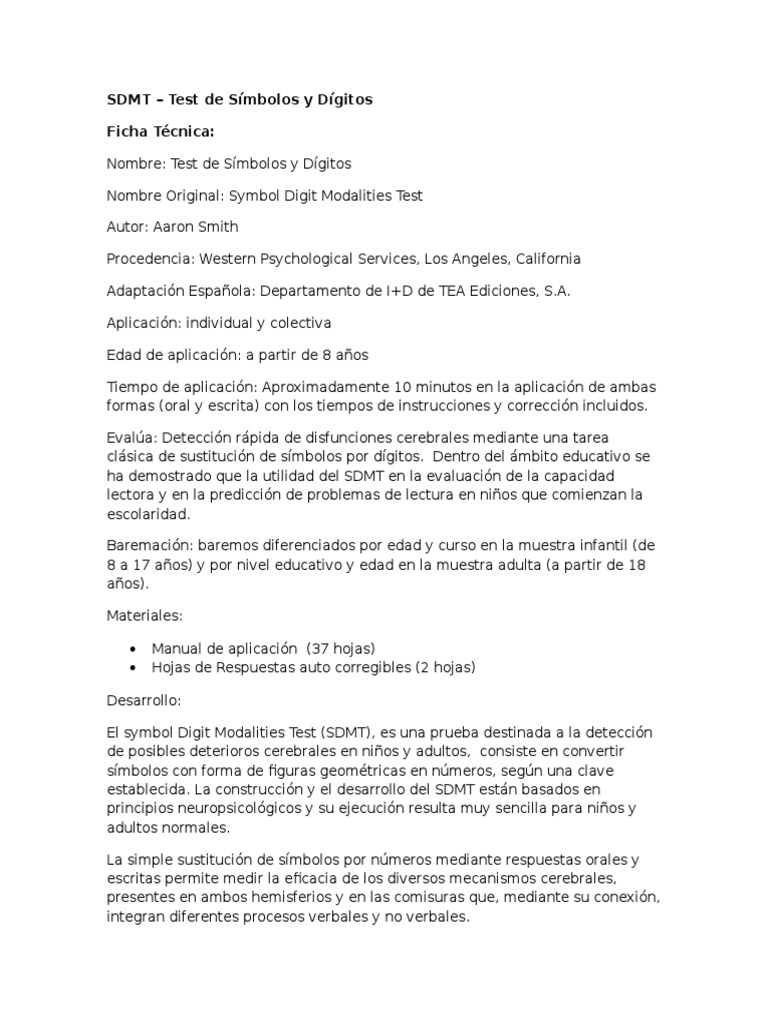 Desc. Test (SDMT) | PDF | Cerebro | Neurociencia