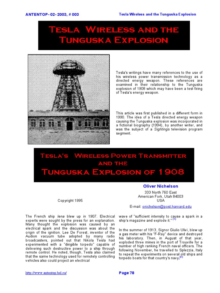Tesla - Tunguska Explosion 1908 PDF | PDF | Nikola Tesla | Electricity