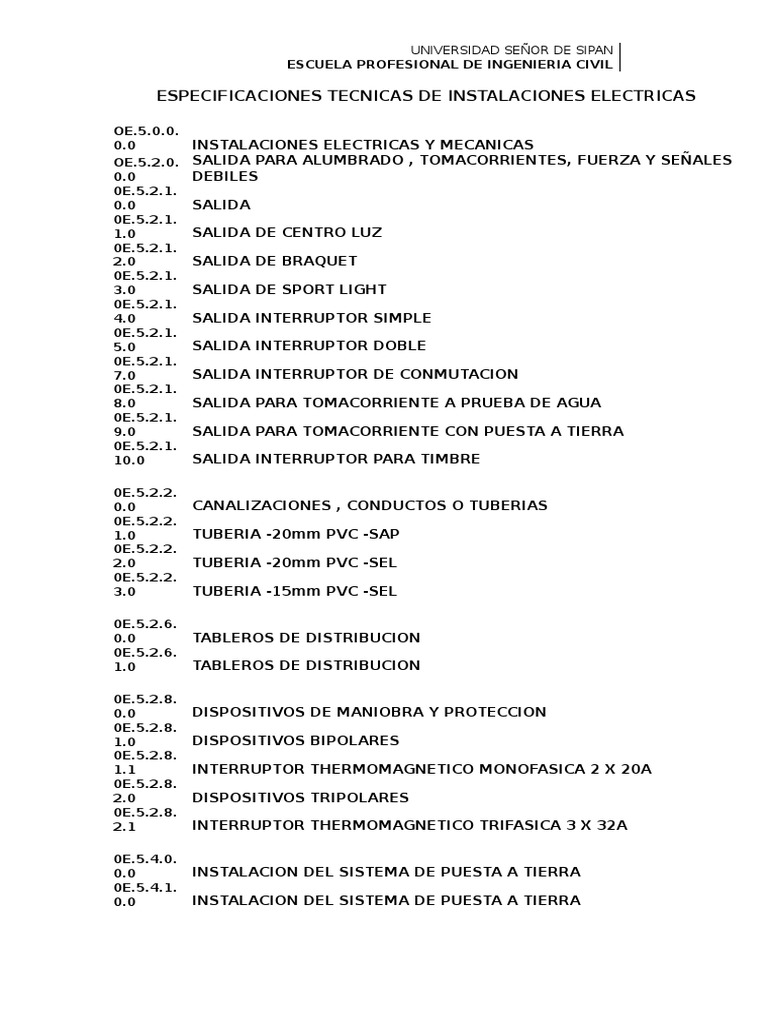 Especificaciones técnicas de instalaciones eléctricas para una vivienda unifamiliar | PDF ...