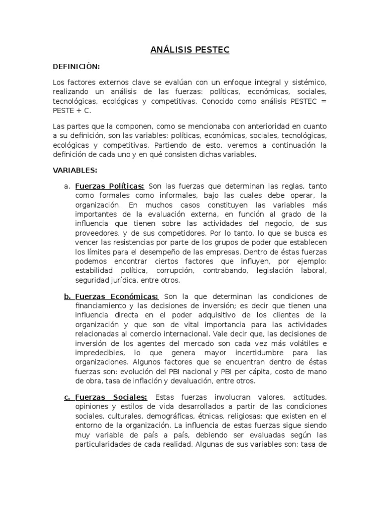 Análisis Pestec | PDF | Análisis FODA | Competitividad