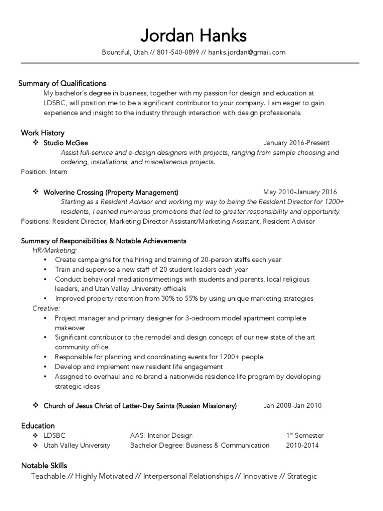 Jordan Hanks Resume 2016 | PDF