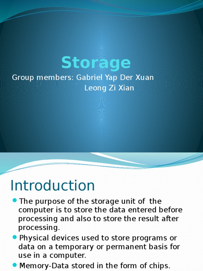 Storage: Group Members: Gabriel Yap Der Xuan Leong Zi Xian | PDF | Read Only Memory | Computer ...