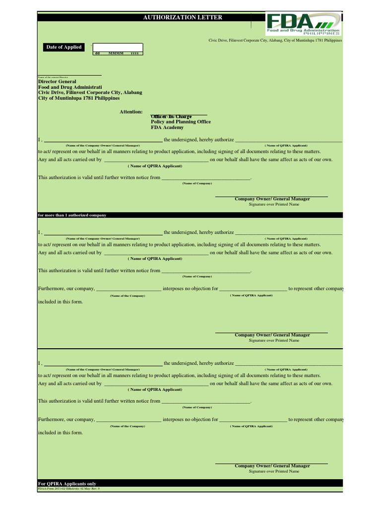 Authorization Letter (1) Fda | PDF
