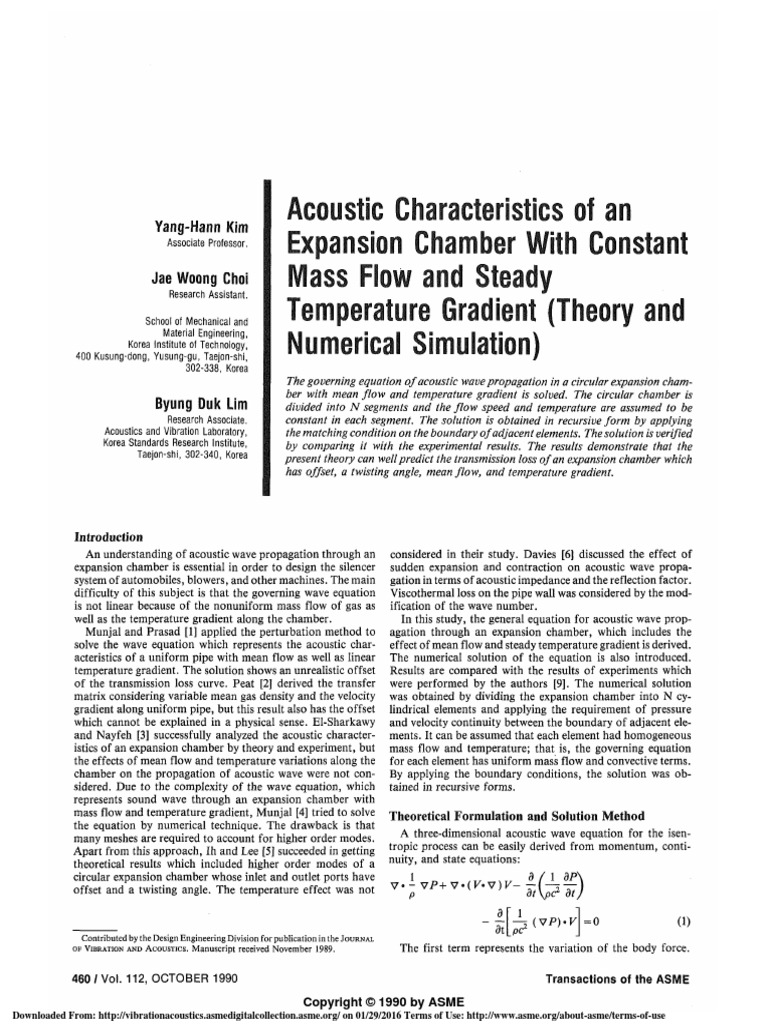 Acoustic Characteristics of An Expansion Chamber With Constant Mass ...