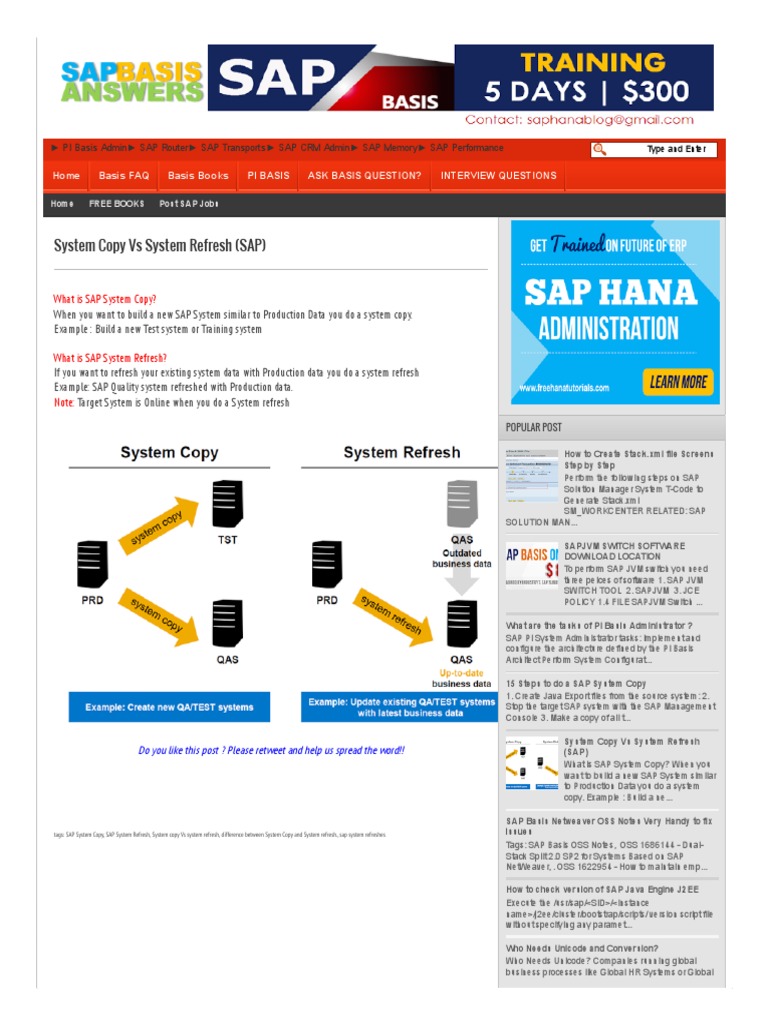 System Copy Vs System Refresh (Sap) - Sap Basis Answers - Sap Basis ...