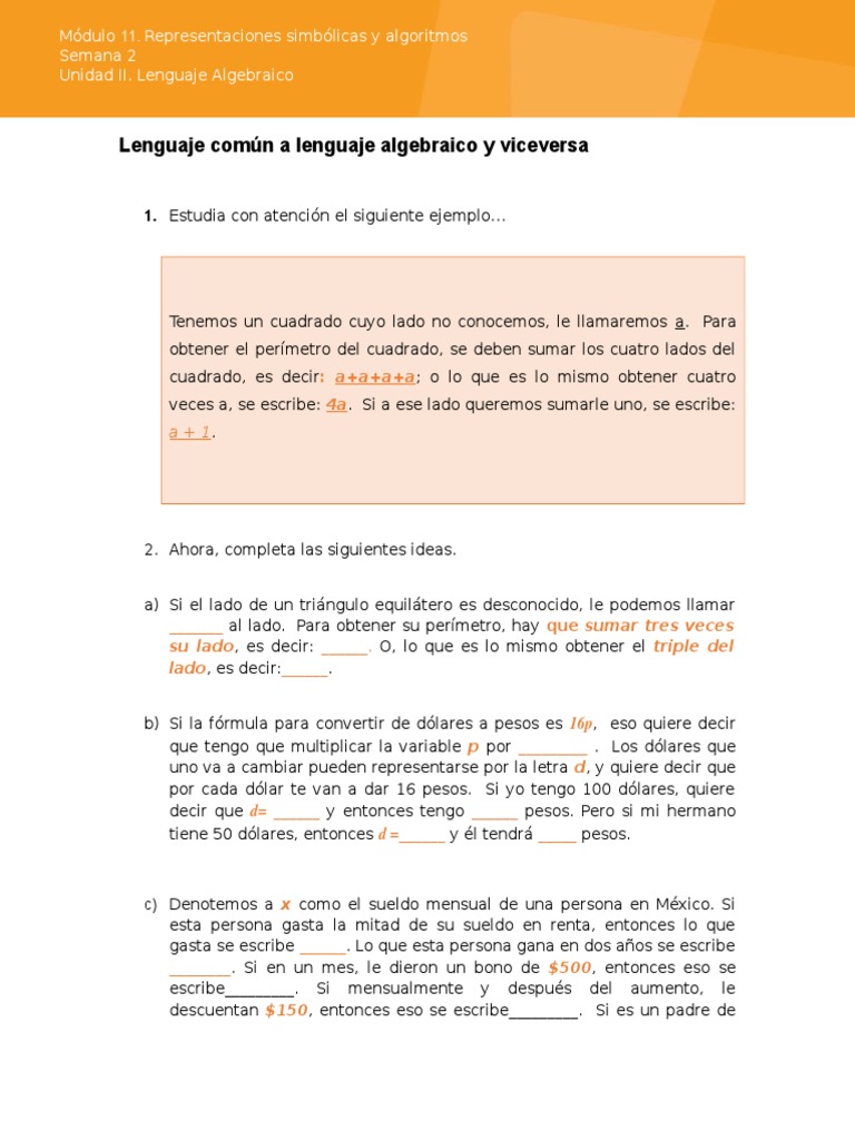 Introducción al Lenguaje Algebraico | PDF