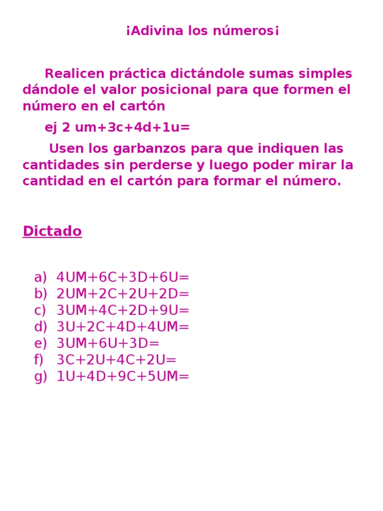 Adivina Los Números Instrucciones | PDF