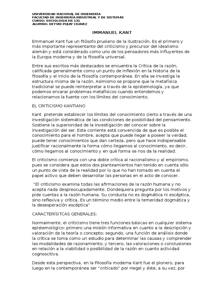 KANT El Criticismo | Immanuel Kant | Conocimiento