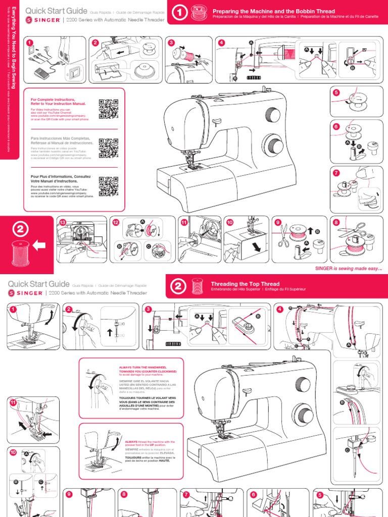 SINGER Manual English 2200 Series QSG F 0202 Lo-Res | PDF | Sewing ...