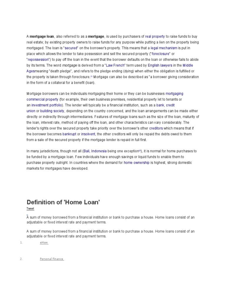 Definition of 'Home Loan' | Download Free PDF | Mortgage Loan | Loans