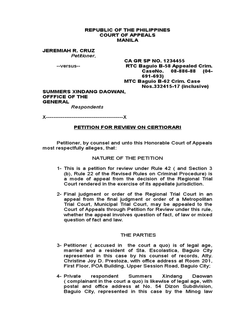 98488870 46 Petition for Review RTC CA (1) | Judgment (Law) | Appeal ...