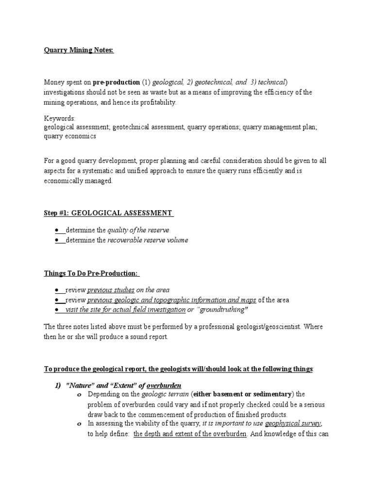 Quarry Mining Notes | Geotechnical Engineering | Geology