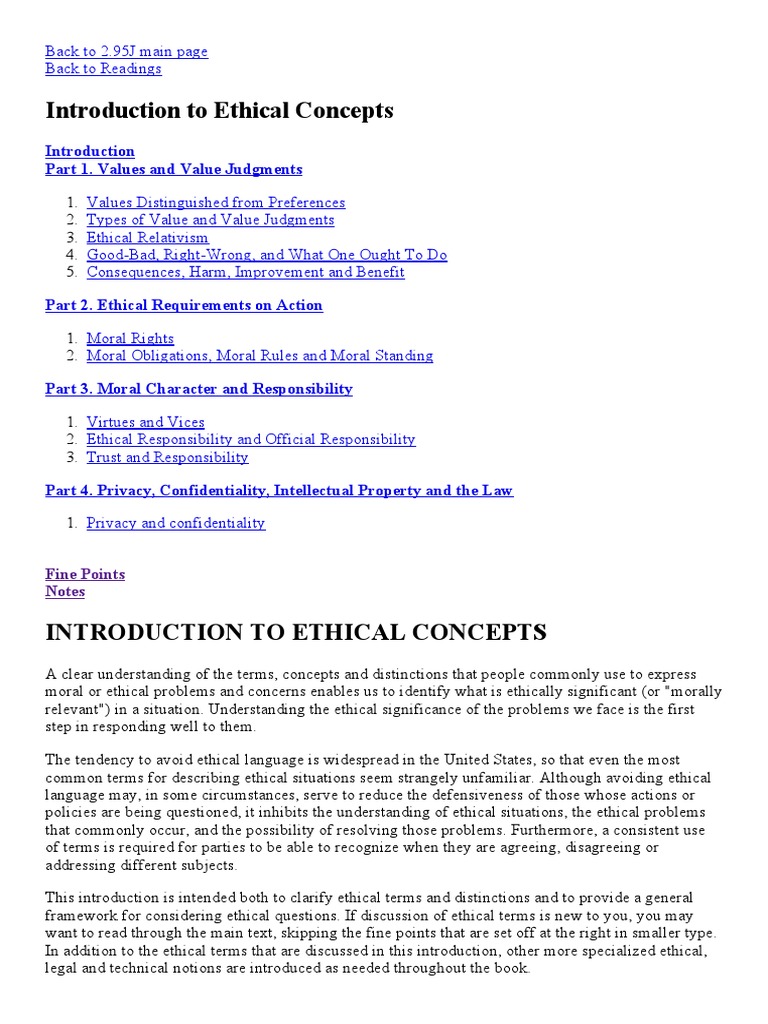 Introduction To Ethical Concepts Pdf Privacy Morality