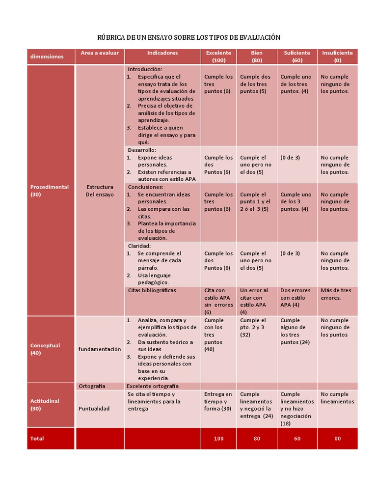 Rubrica Ensayo Tipos de Evaluacion | PDF | Ensayos | Estilo apa