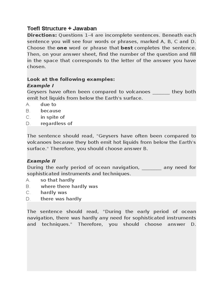 TOEFL Structure | PDF | Phrase | Sentence (Linguistics)