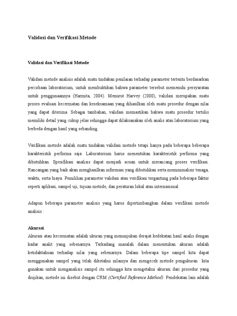 Validasi Dan Verifikasi Metode | PDF | Metode & Bahan Ajar | Teknologi & Rekayasa