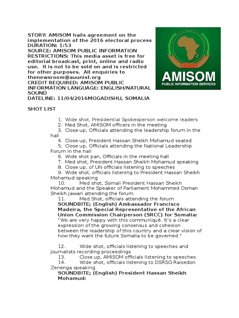 AMISOM Supports Somalia's 2016 Elections | PDF | African Union Mission ...