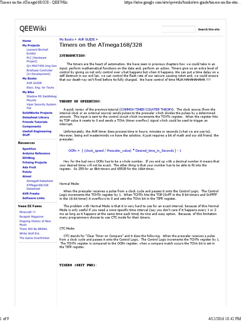 Timers On The ATmega168 - 328 - QEEWiki | PDF | Timer | Computer Hardware