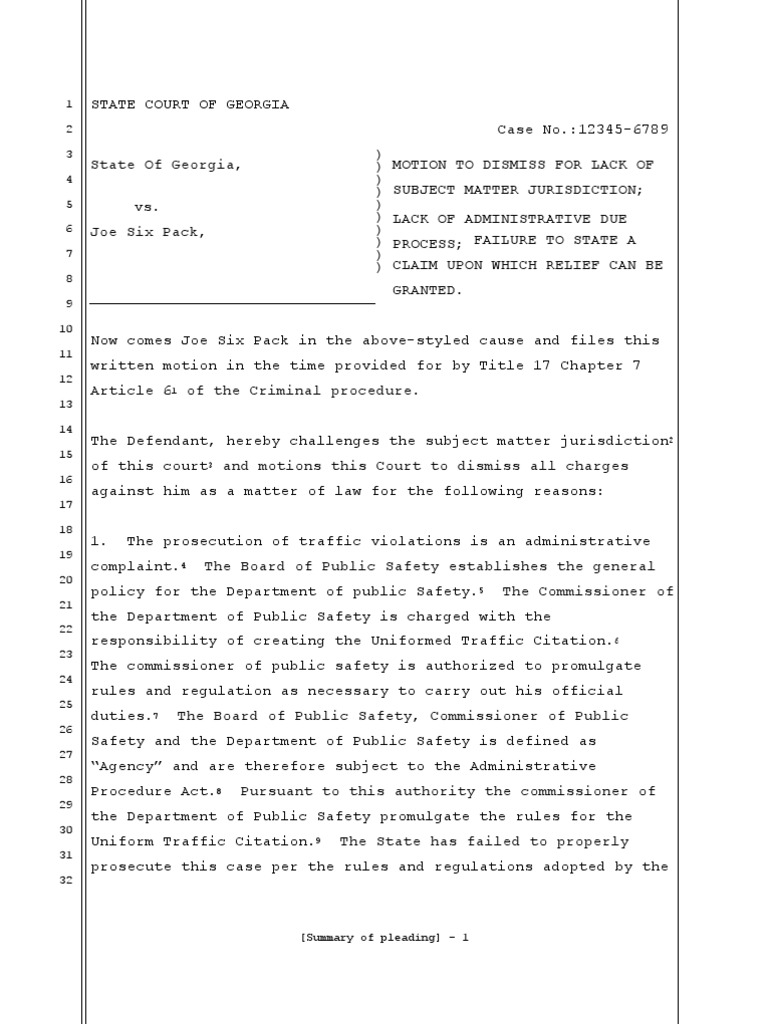 Motion To Dismiss 1st Draft | PDF | Demurrer | Plea
