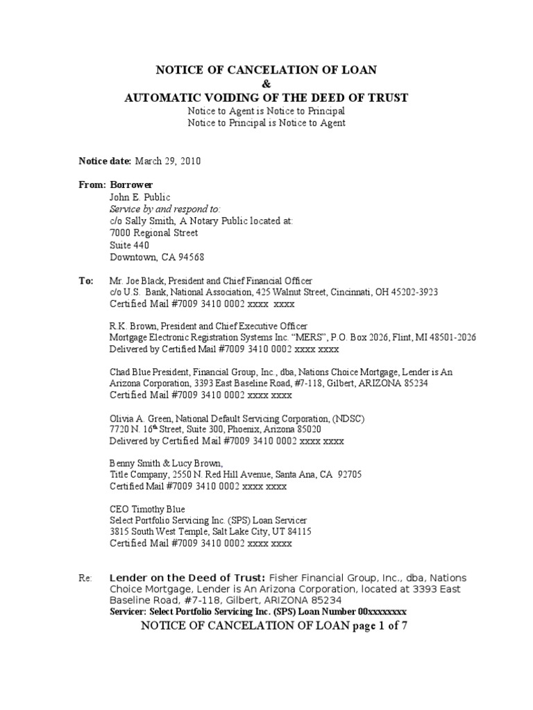 Notice of Cancelation of Loan | PDF | Truth In Lending Act | Security ...