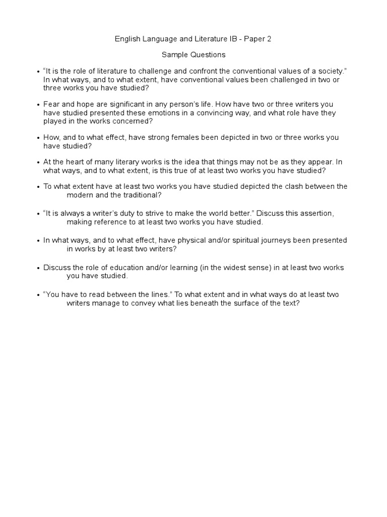 IB English Lit Paper 2 Questions | PDF | General Fiction