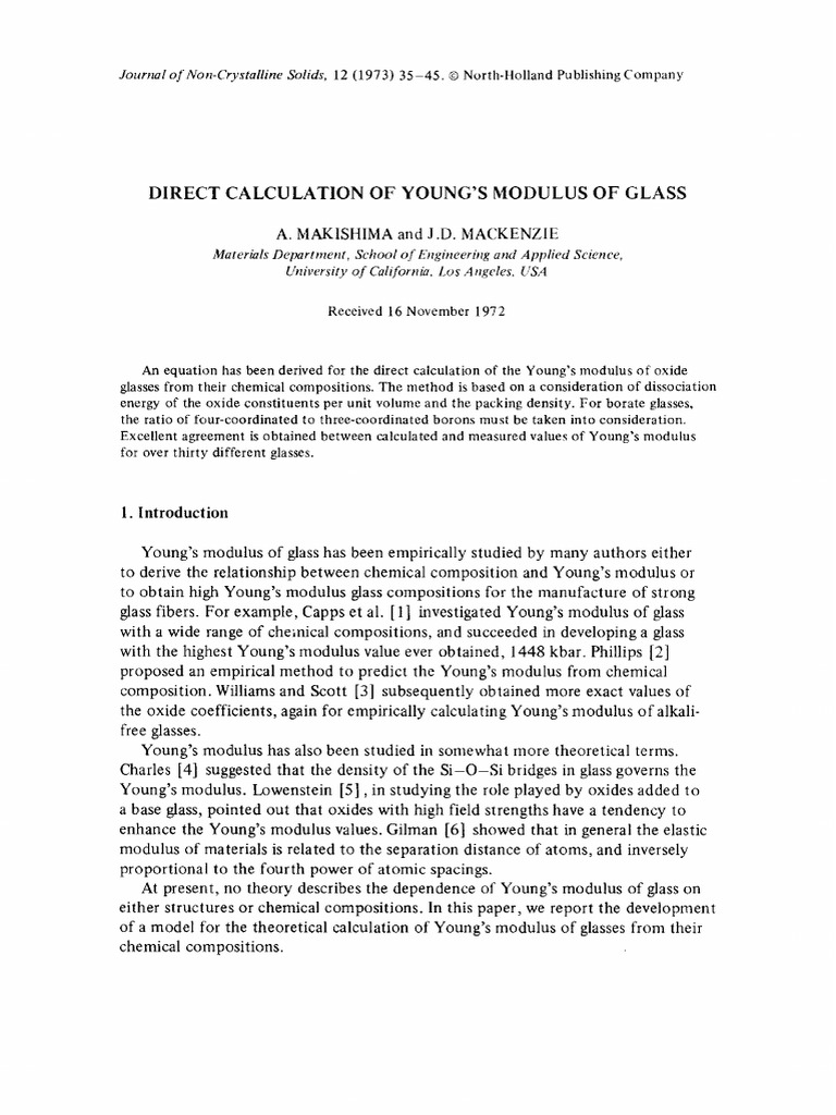 Direct Calculation of Young's Modulus of Glass | Download Free PDF ...