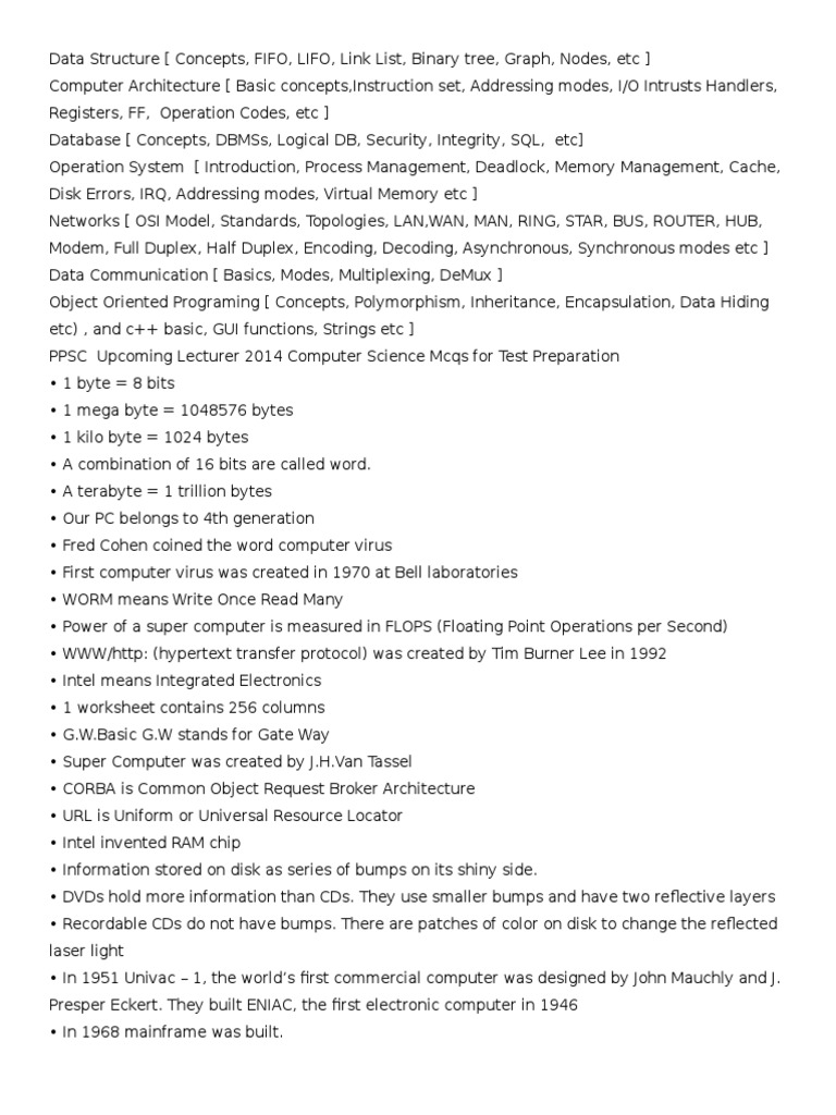 PPSC Computer MCQ | PDF | Personal Computers | Information Technology