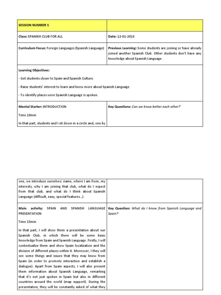 Lesson Plan 1 | PDF | Spanish Language | Lesson Plan