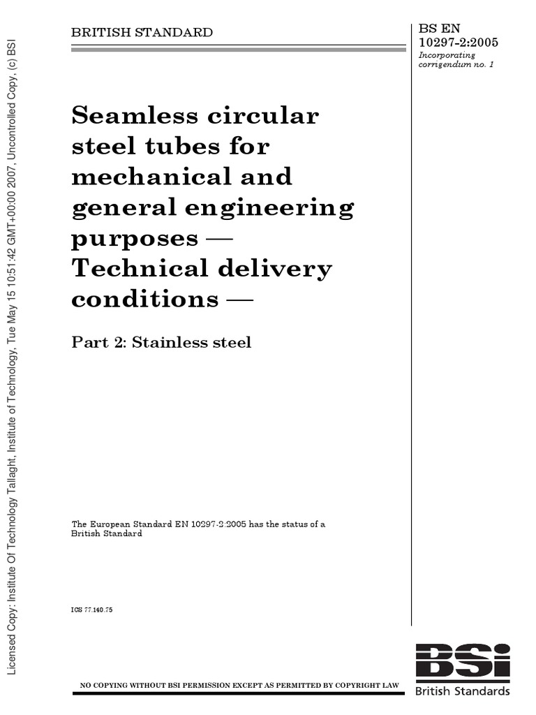 BS en 10297 2 | PDF | Engineering Tolerance | Heat Treating