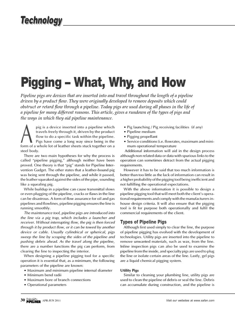Pigging - What, Why, and How: Technology | PDF | Pipeline Transport ...