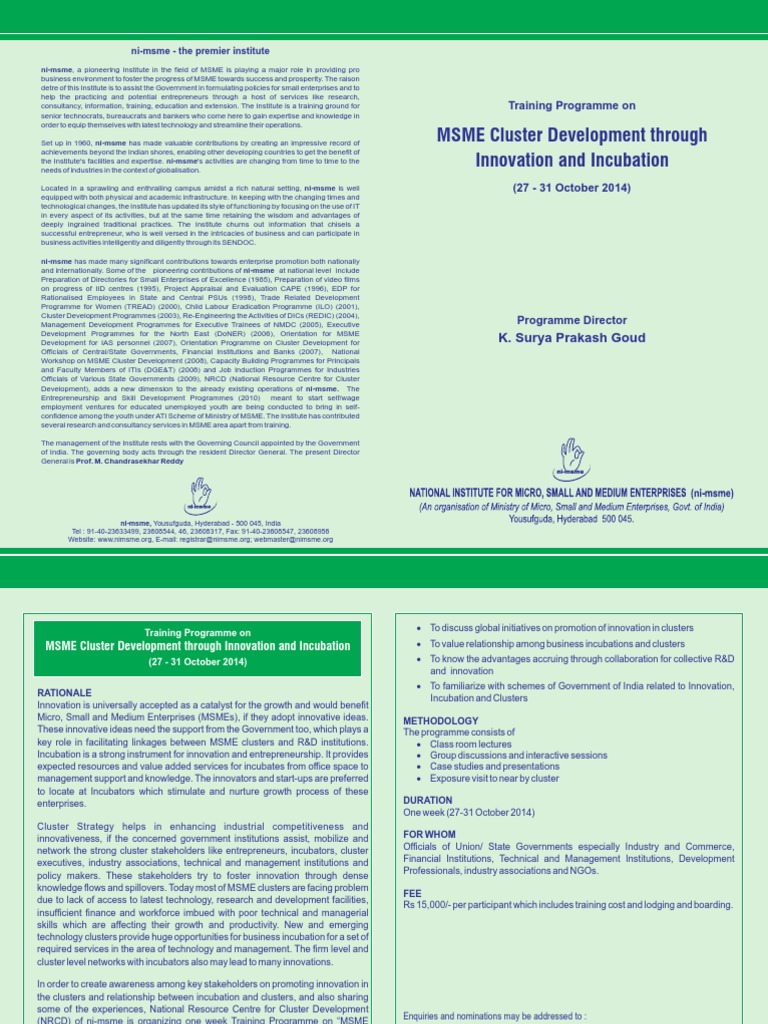 MSME Cluster Development Through Innovation and Incubation: Ni-Msme ...